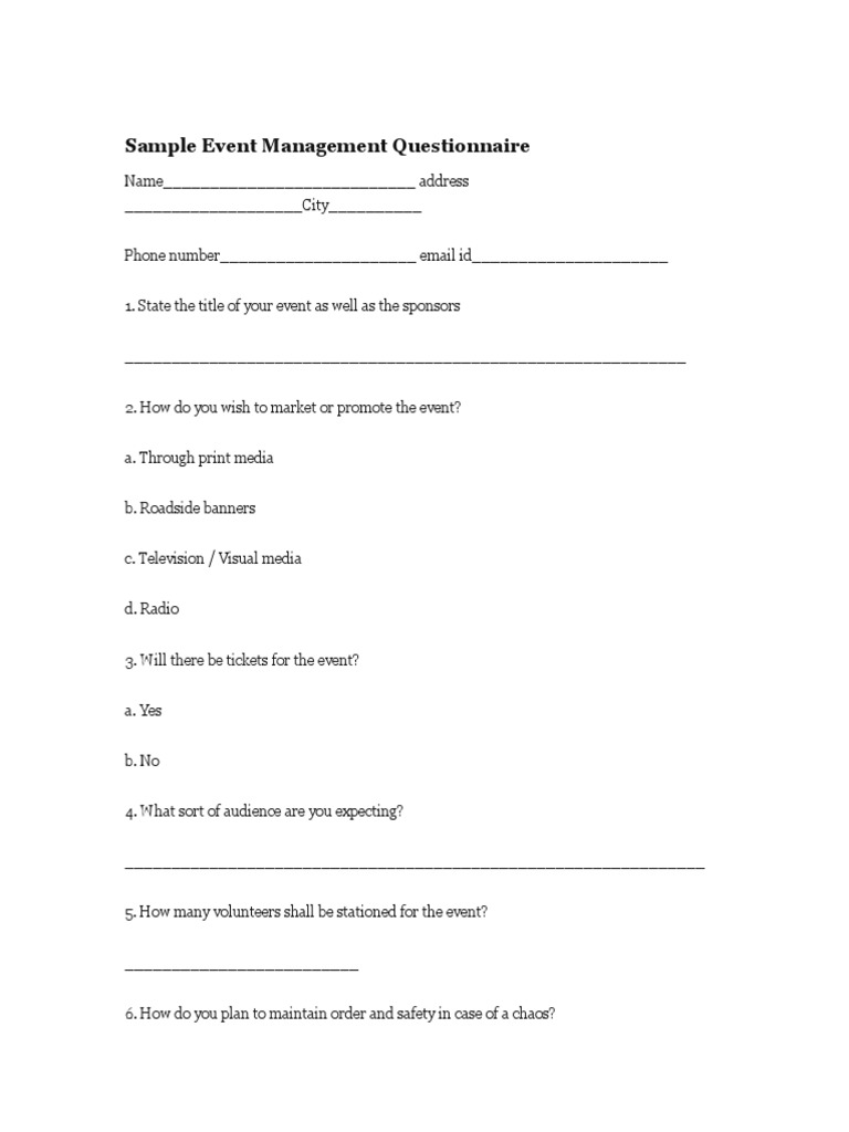 Sample Event Management Questionnaire | PDF | Career & Growth