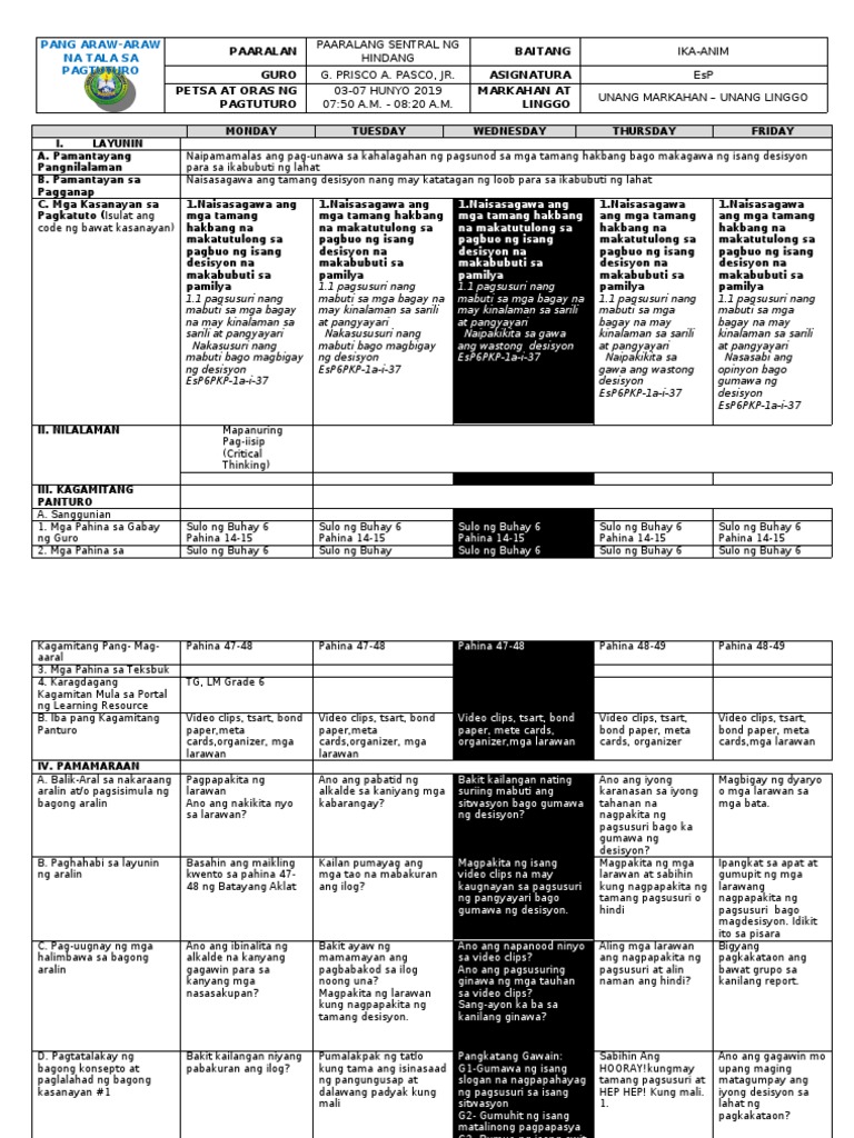 DLL - Esp 6 - Q1 - W1 | PDF