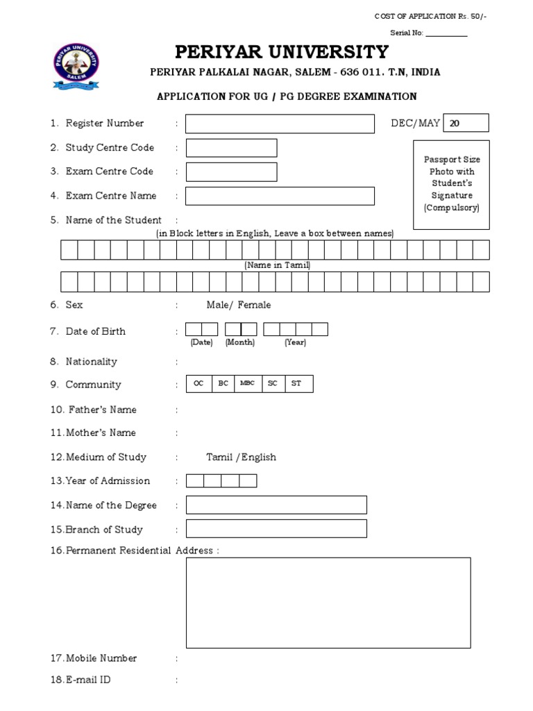 UG PG Degree Examination Form PDF | Download Free PDF | Government ...