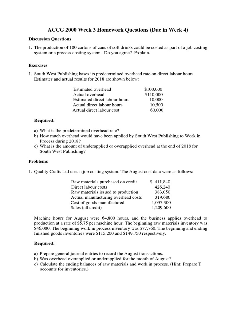 ACCG 2000 Week 3 Homework Questions PDF | PDF | Inventory | Cost Of ...