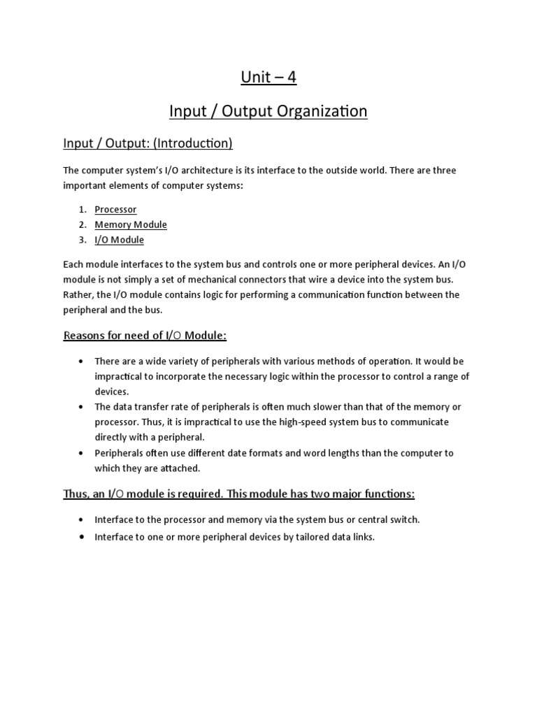 Unit - 4 Input / Output Organization | PDF | Computer Hardware | Input/Output