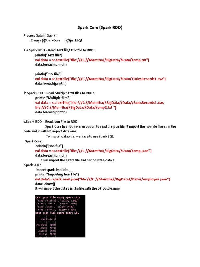 Spark Rdd Commands Spark Core Pdf Text File Json