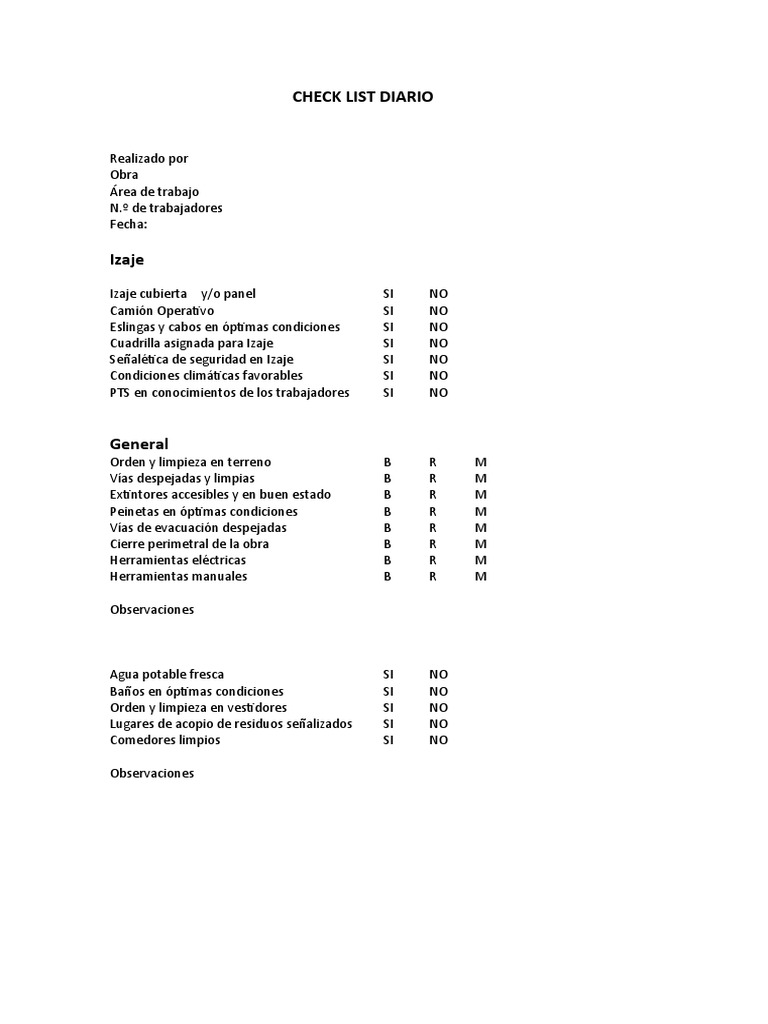 Check List Diario | PDF