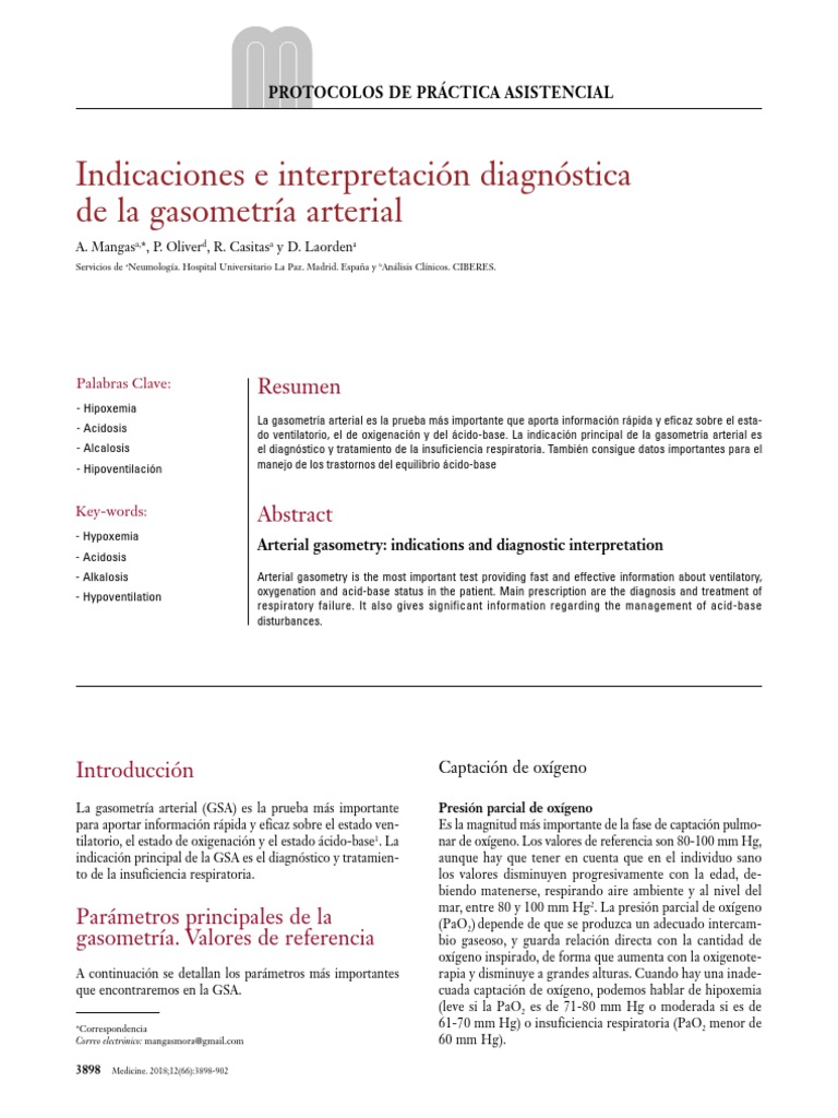 Indicaciones e interpretación diagnóstica de la gasometría arterial ...