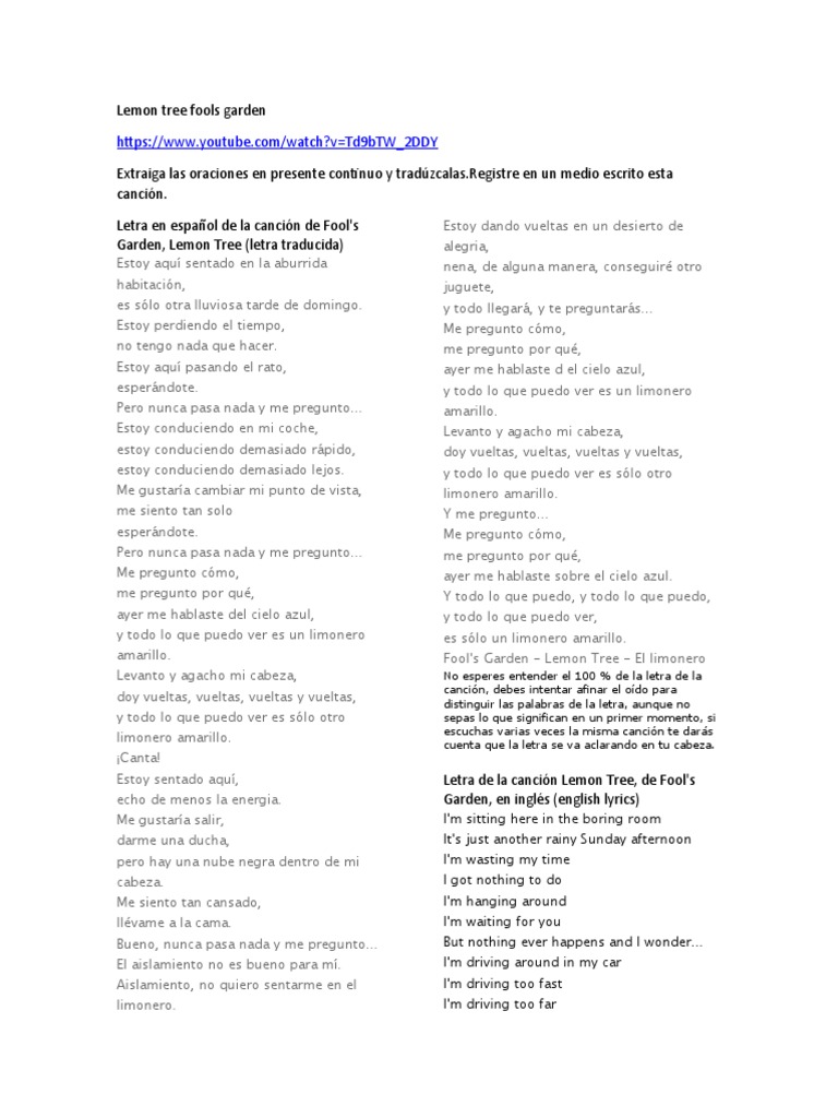 Lemon Tree Fools Garden Letra Traducida | PDF | Música pop | Álbumes