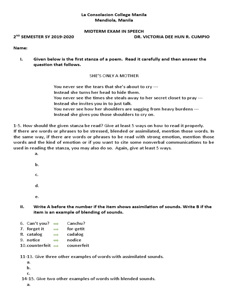 Set A. Midterm Speech 2020 | PDF