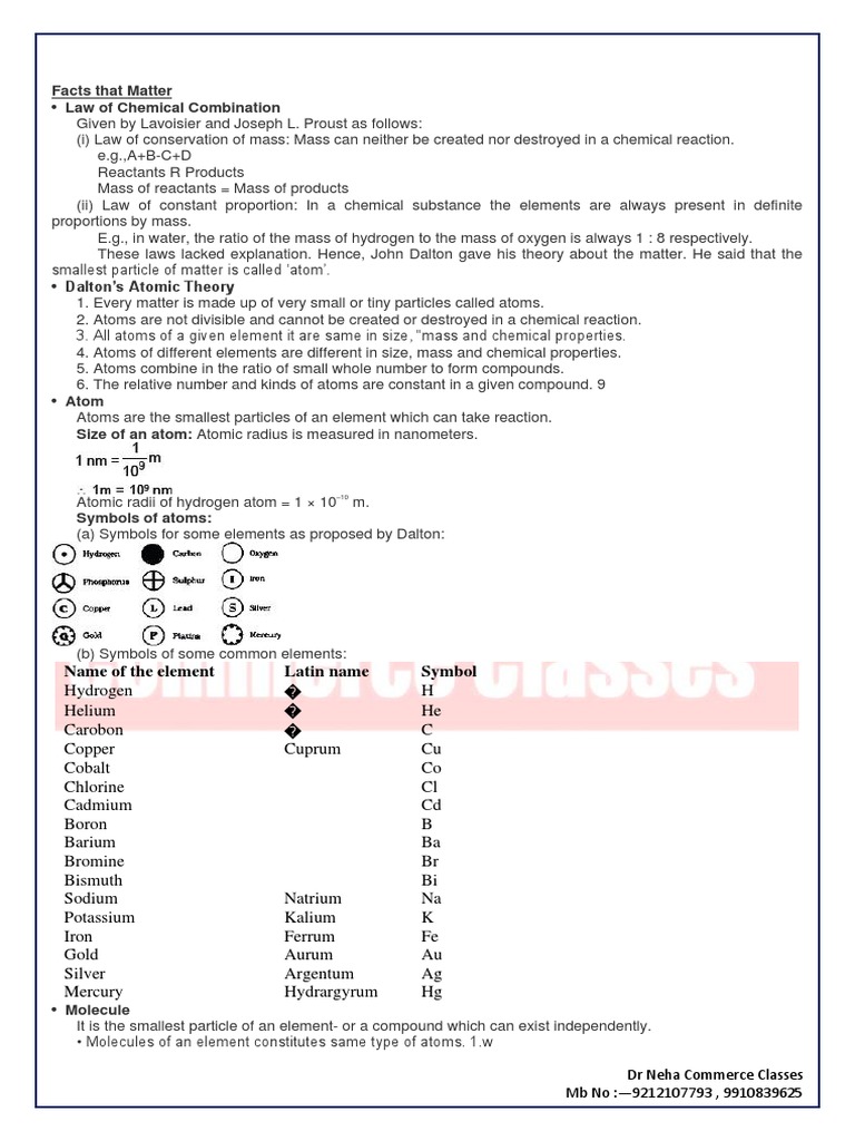 Atoms and Molecules: Key Concepts | PDF | Ion | Chemical Elements
