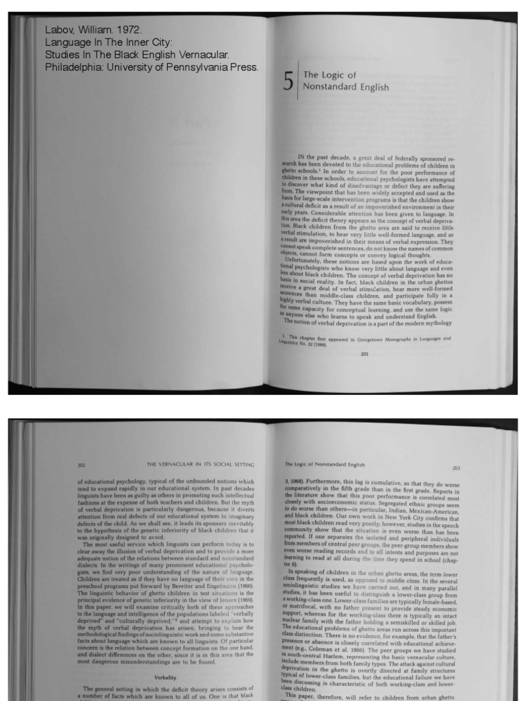 Labov, William. 1972. Language in The Inner City: Studies in The Black ...