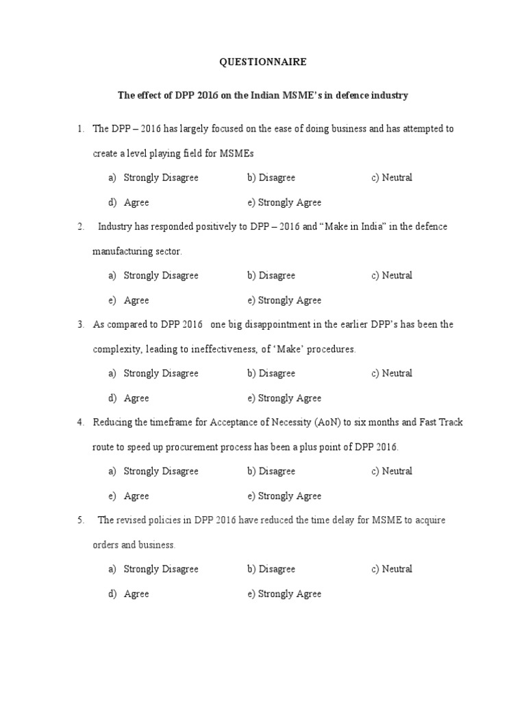 Questionnaire - On DPP Policies | PDF | Procurement | Policy