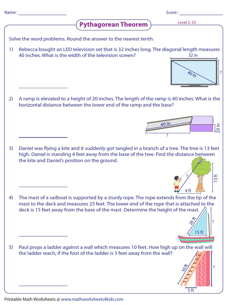 Pythagorean Theorem Word Problems Worksheet