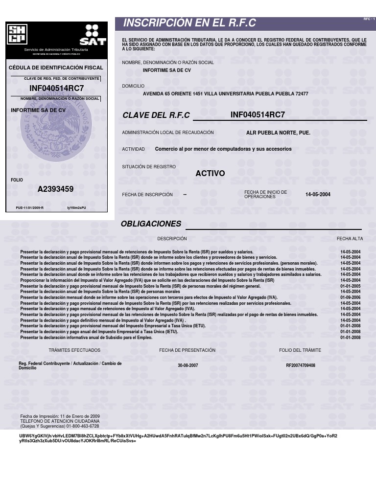 Cedula RFC | PDF | Impuesto sobre la renta | Impuestos