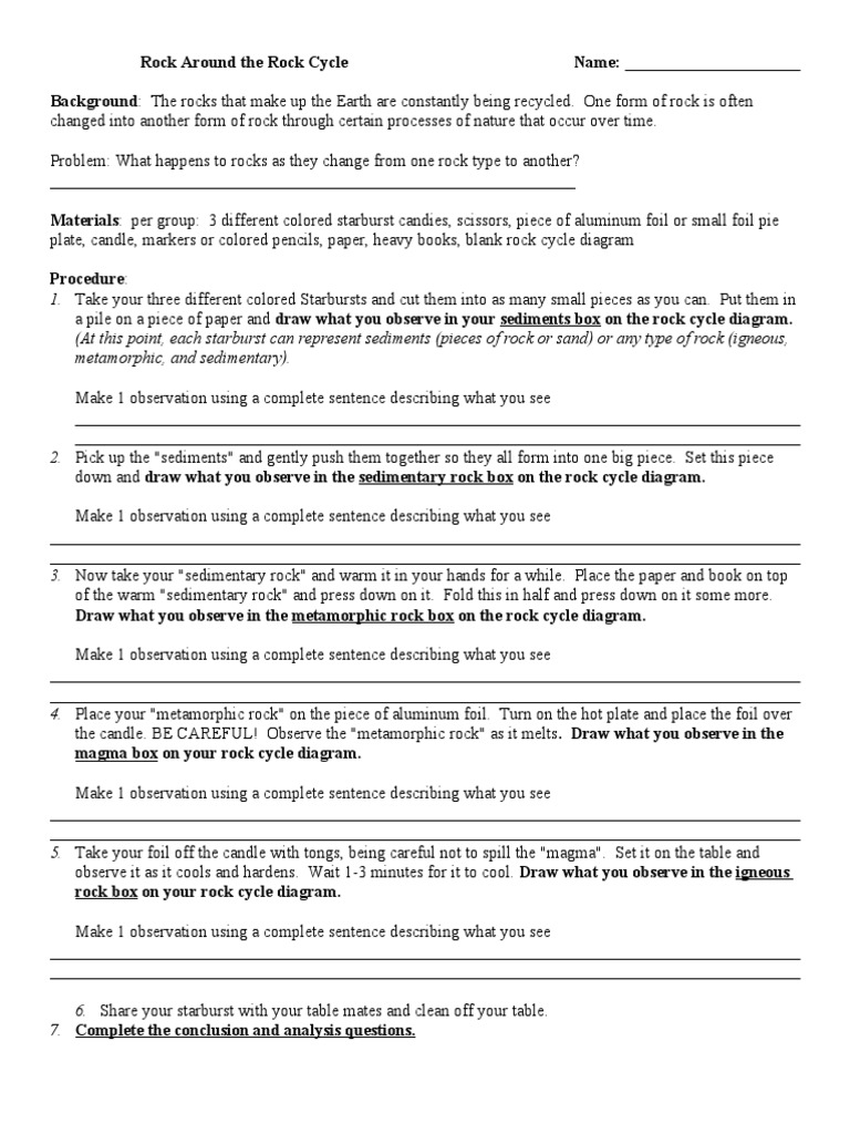 Starburst Rock Cycle Lab | PDF | Rock (Geology) | Geology