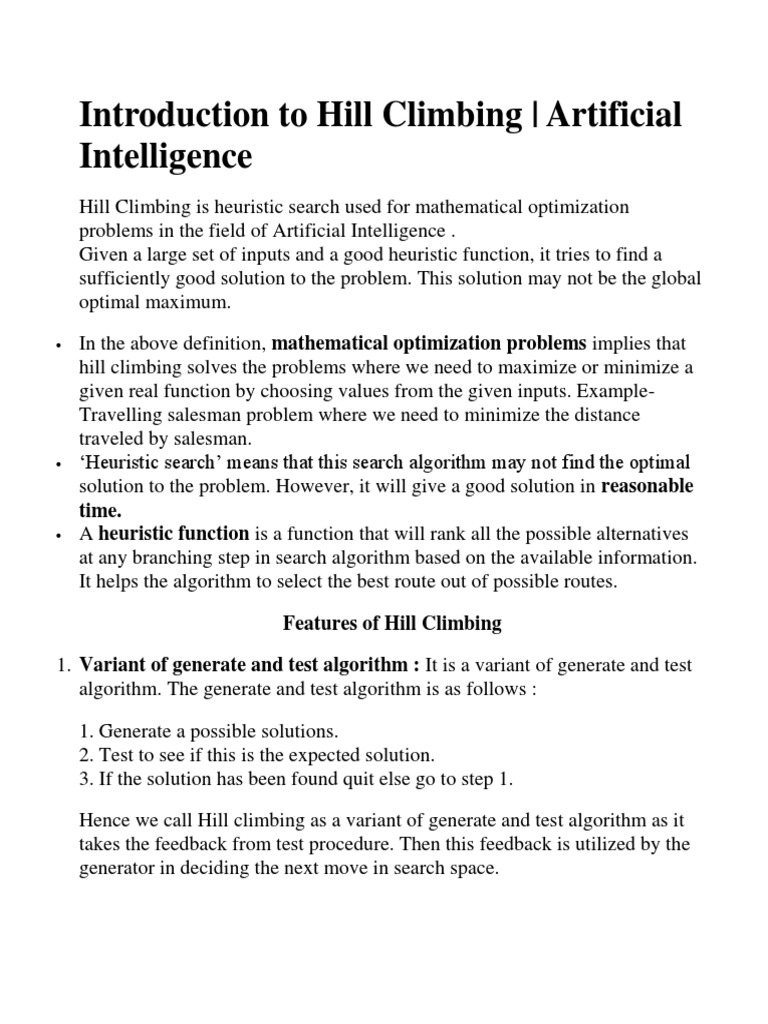 Introduction To Hill Climbing | PDF | Mathematical Optimization ...