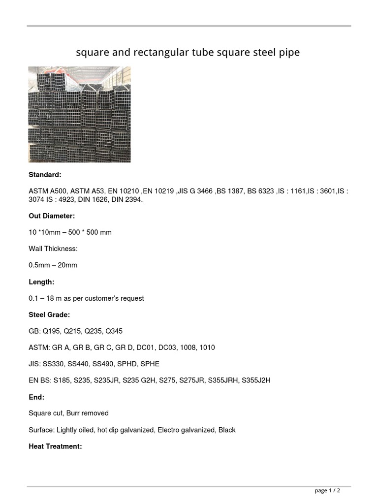 Standard Sizes for Steel Tubes | PDF | Technology & Engineering