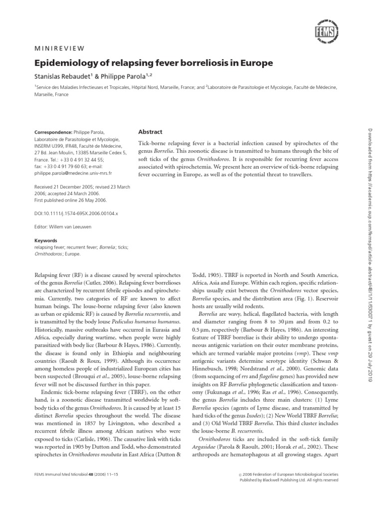 TBRF in Europe | PDF | Lyme Disease | Health Sciences