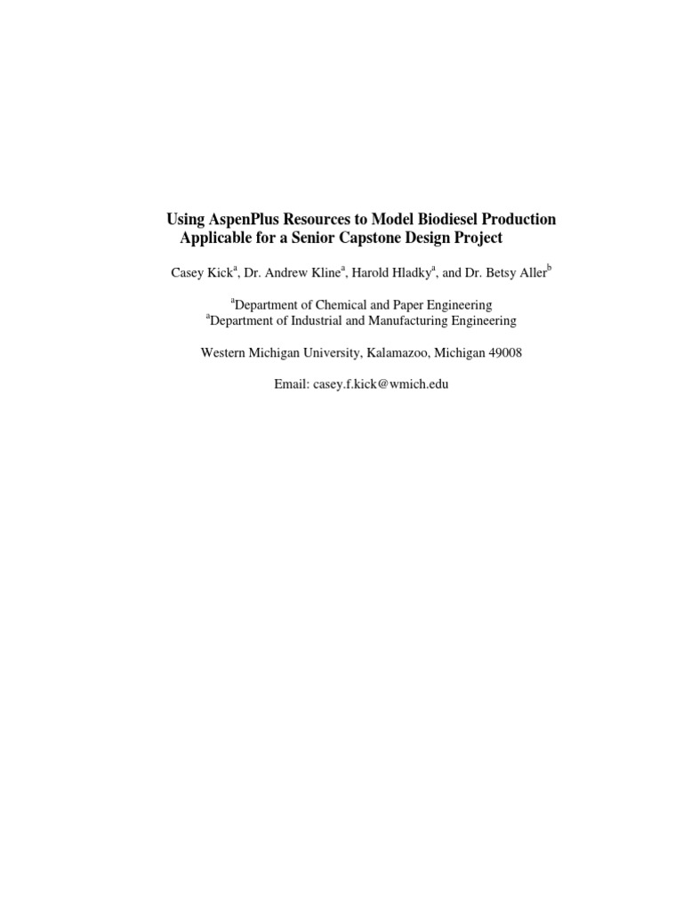 2013 - Kick - Using Aspen Plus Resources To Model Biodiesel Production ...