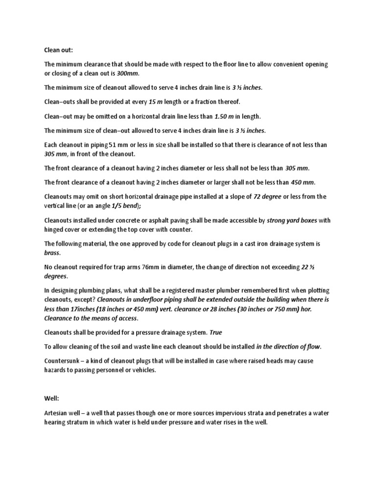 Clean Out:: 305 MM, in Front of The Cleanout | PDF | Water Purification ...