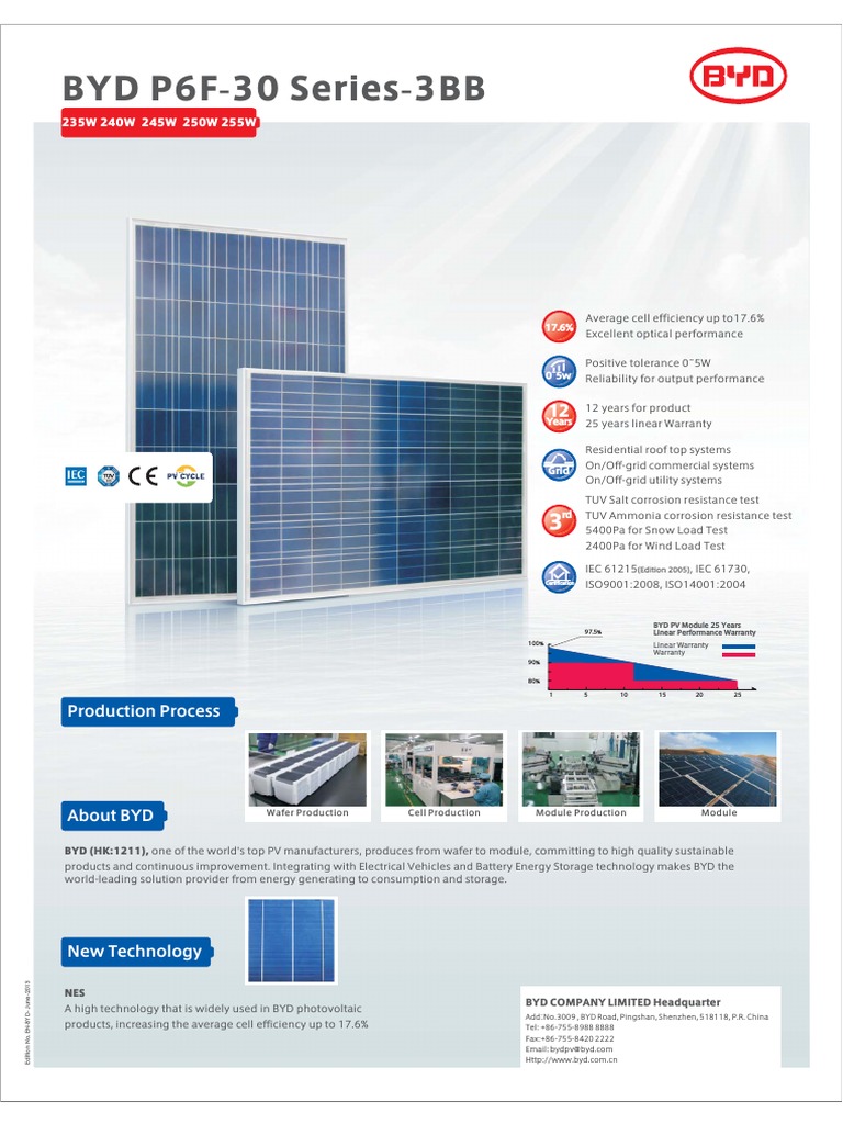 BYD Photovoltaic Module Overview | PDF | Photovoltaics | Electric Power