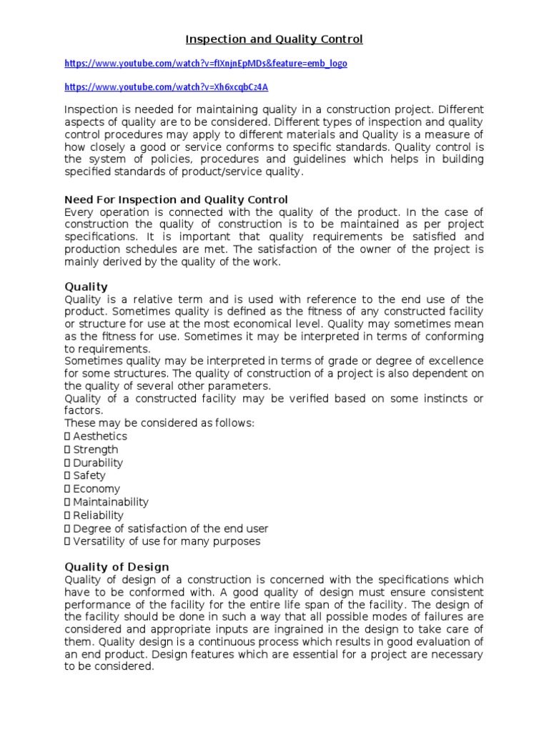 Inspection and Quality Control | PDF | Specification (Technical ...