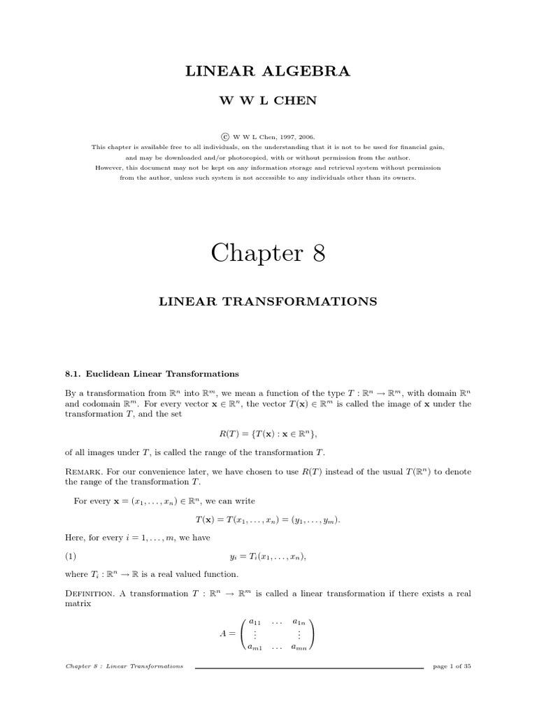 Chapter 08 - Linear Transformations | PDF | Eigenvalues And Eigenvectors | Linear Map