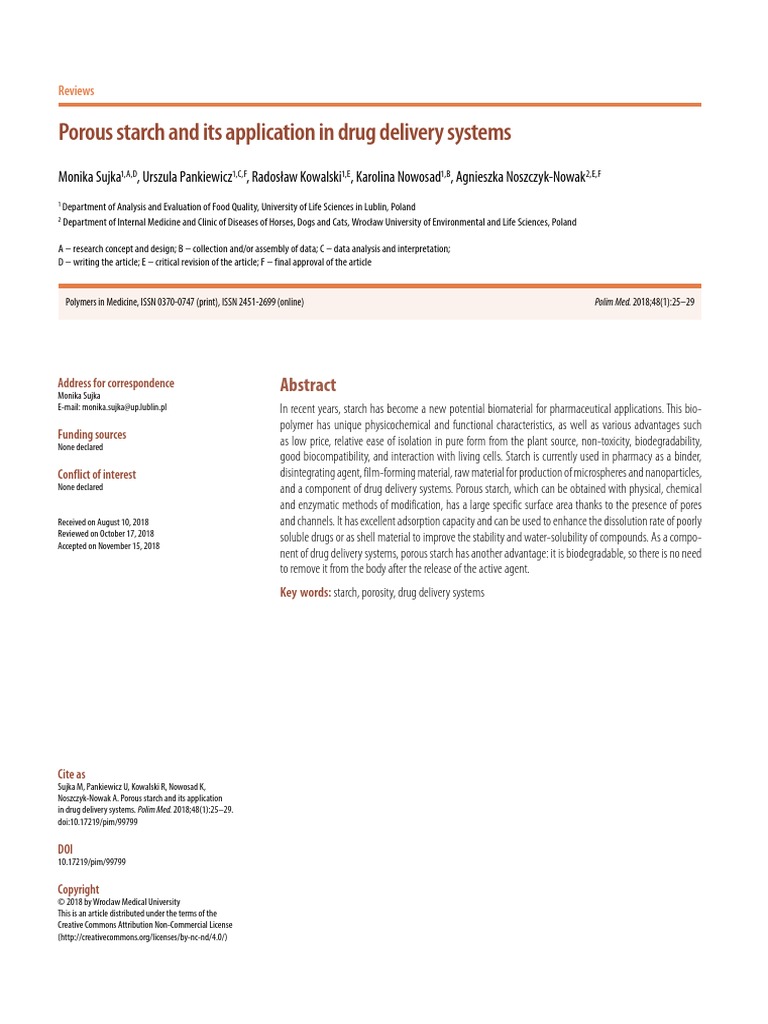 Porous Starch and Its Application in Drug Delivery Systems | PDF ...