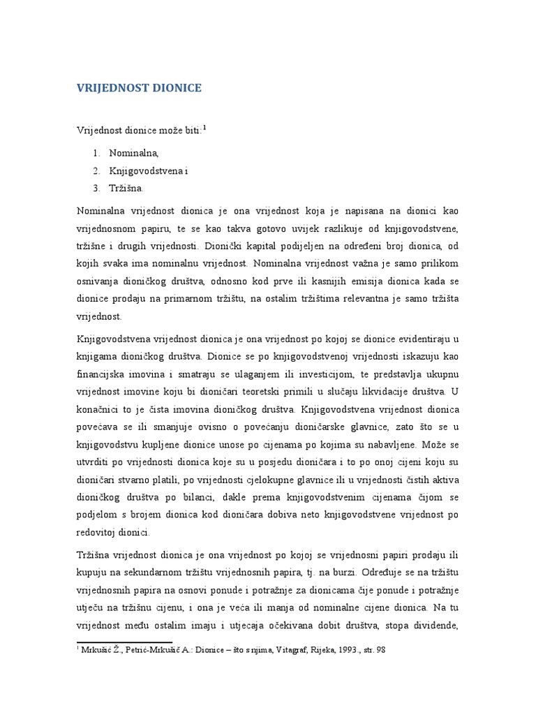 Vrijednost Dionice | PDF