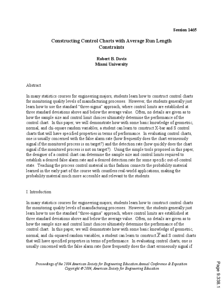 Constructing Control Charts With Average Run Length Constraints | PDF ...