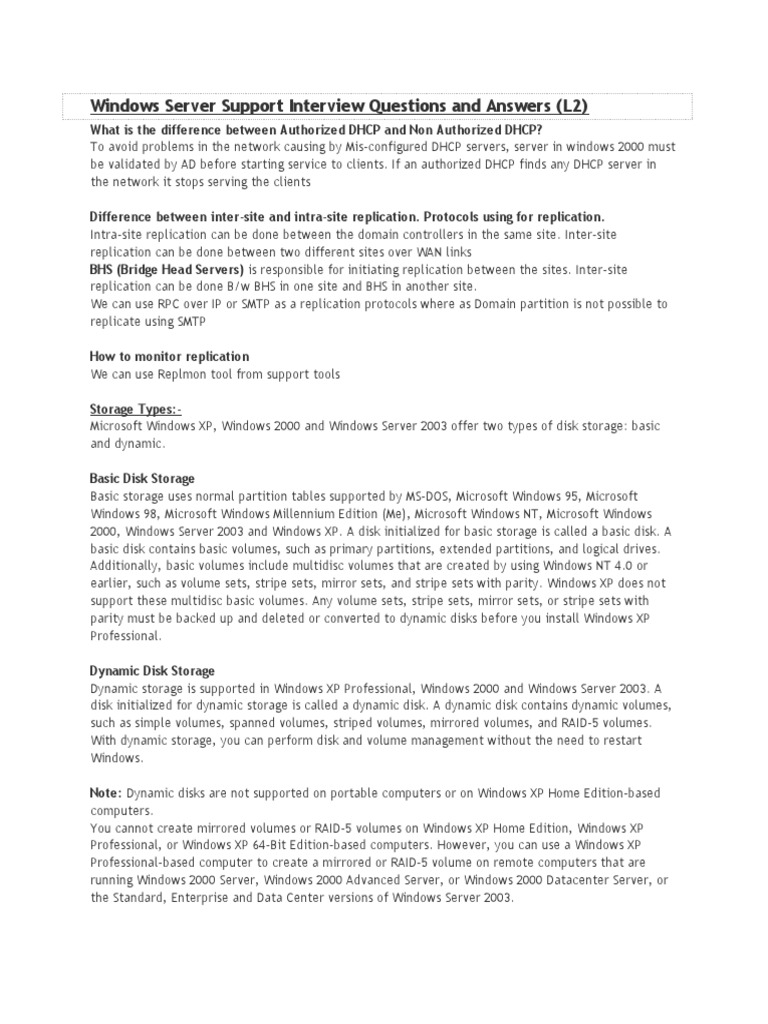 Windows Server Support Interview Questions and Answers | PDF | Backup ...