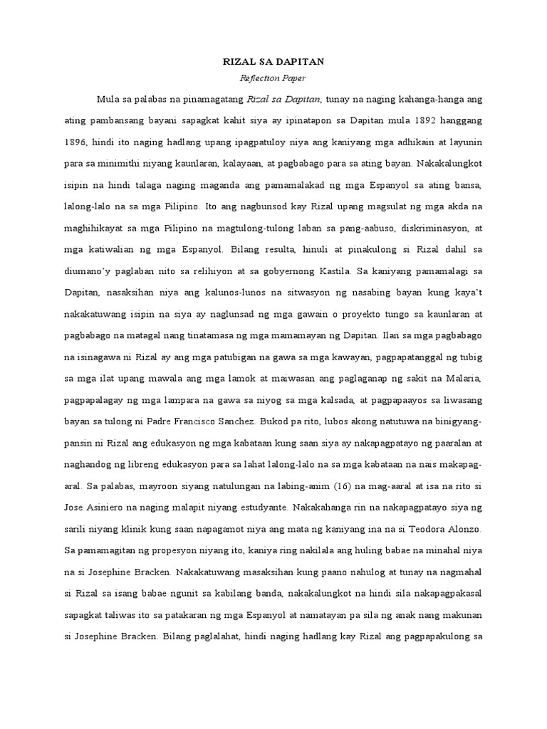 Reaction Paper - Rizal Sa Dapitan | PDF Reaction Paper - Rizal Sa Dapitan | PDF