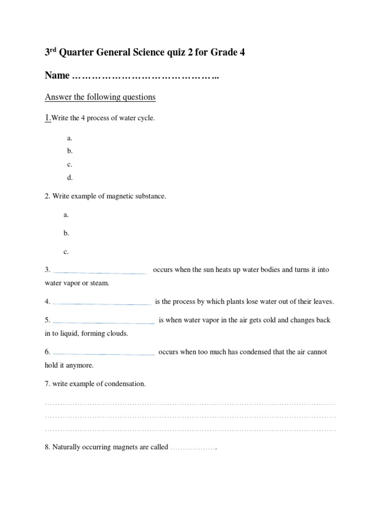 Grade 4 Science Quiz | PDF | Technology & Engineering