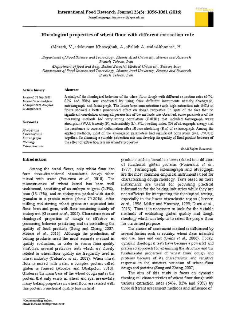 1 - Rheological Properties of Wheat Flour With Different Extraction ...