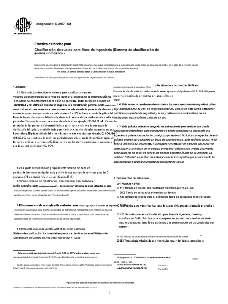 ASTM D 2487.en - Es | PDF | Arcilla | Suelo