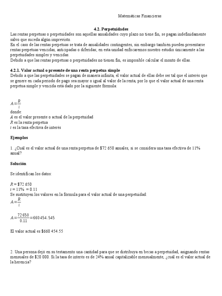 4.2. Perpetuidades | PDF | Finanzas Matemáticas | Economias