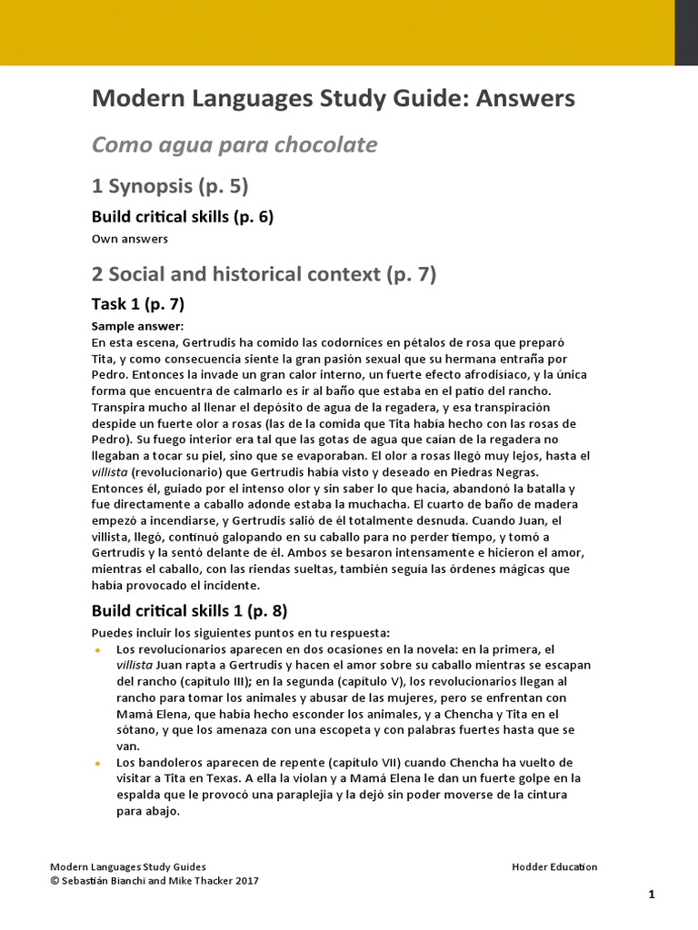Como Agua para Chocolate Study Guide ANSWERS | PDF | Amor