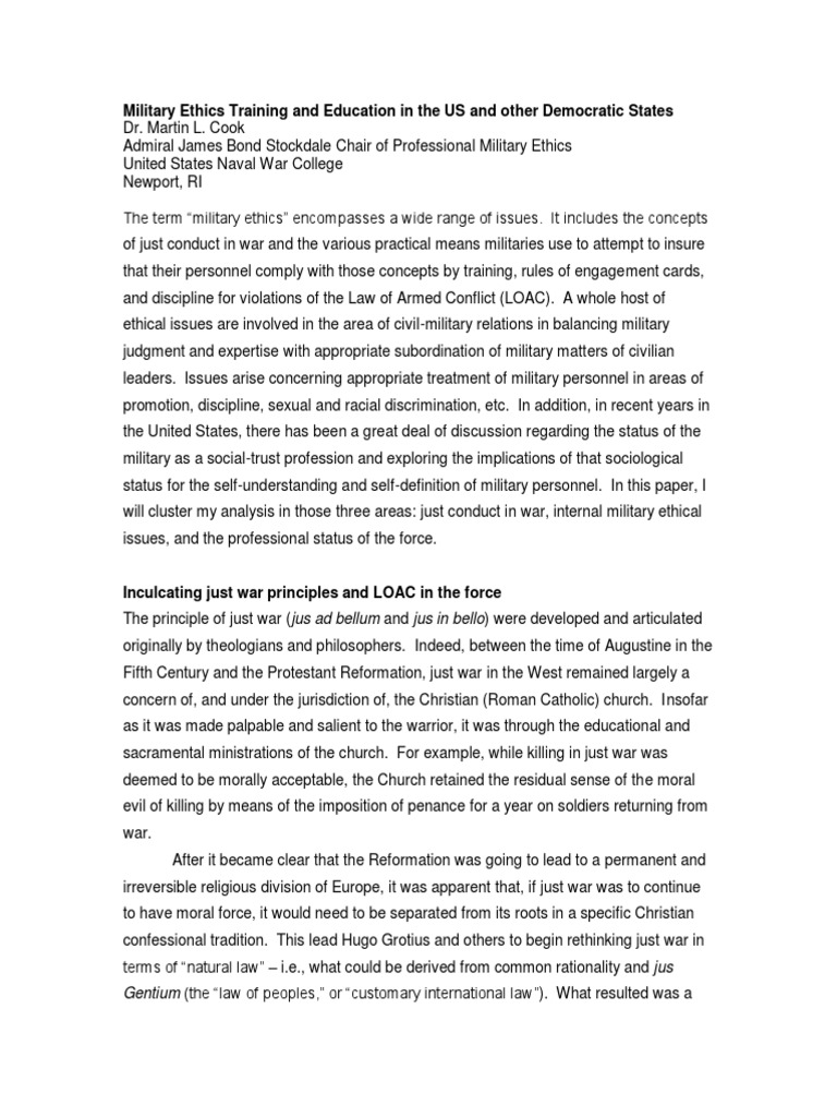 Military Ethics Training in Democratic States | PDF | Just War Theory ...
