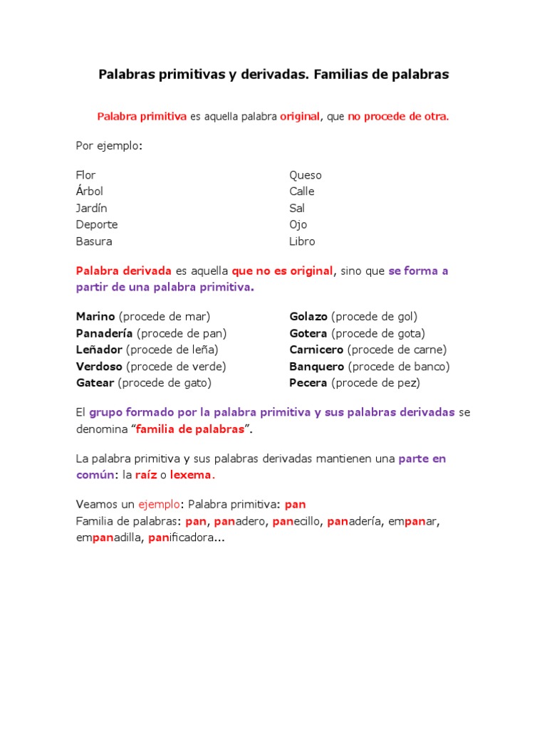 Palabras Primitivas y Derivadas | PDF | Artes del Lenguaje y Comunicación