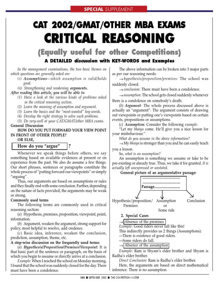 Critical Reasoning: Cat 2002/Gmat/Other Mba Exams | PDF | Language Arts ...