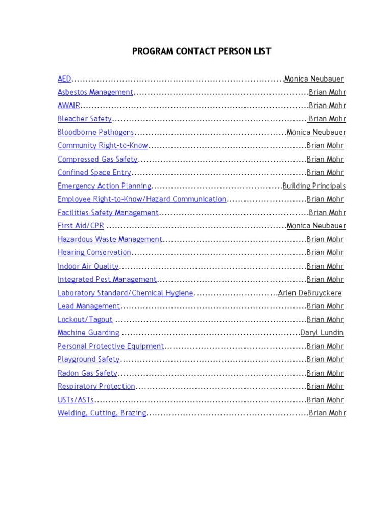 Program Contact Person List | PDF | Nature