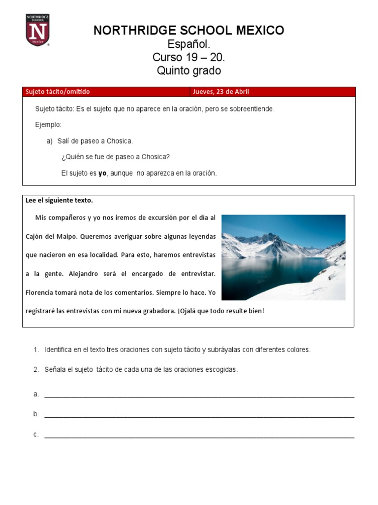 Ejercicios sobre Sujeto Tácito | PDF