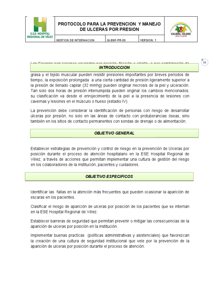 GI-ENF-PR-03 Protocolo Prevención de UPP | PDF | Herida | Seguridad del paciente