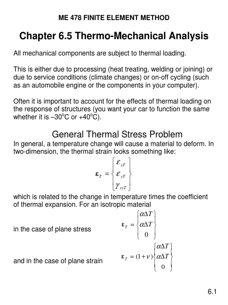 Chapter 6.5 Thermo-Mechanical Analysis: General Thermal Stress Problem | PDF | Deformation ...
