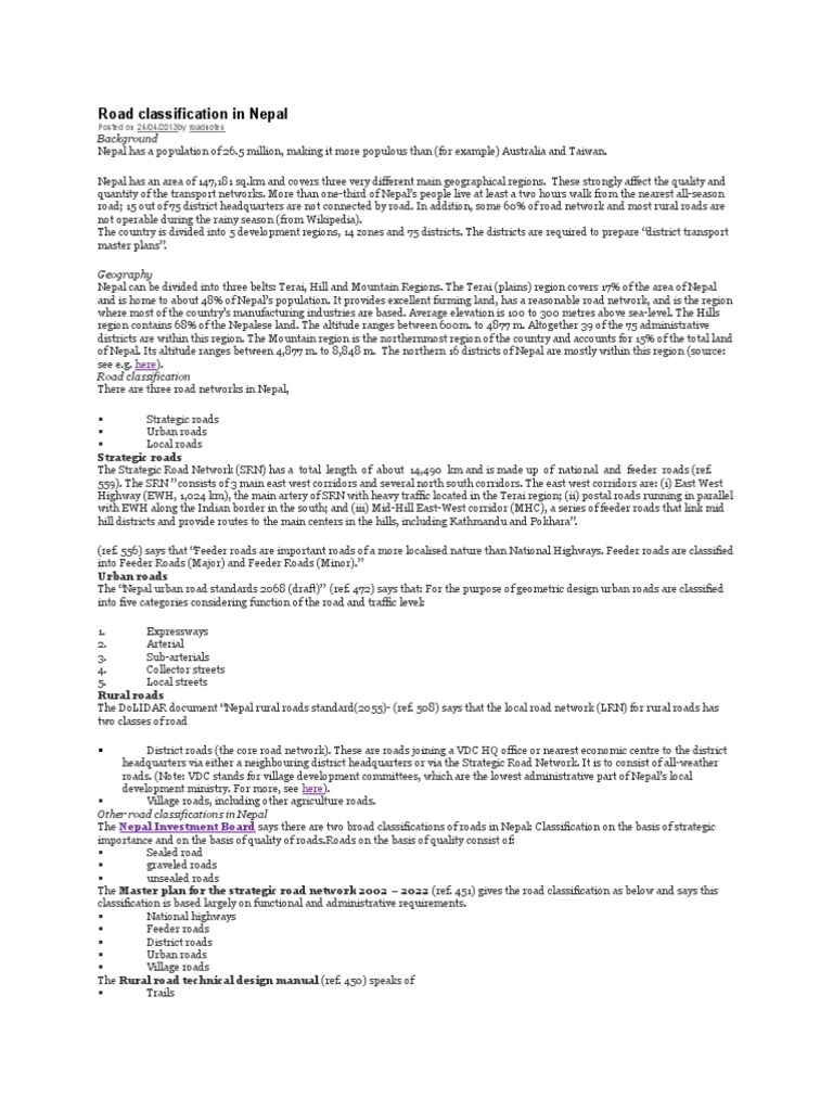 Road Classification In Pdf Nepal Road