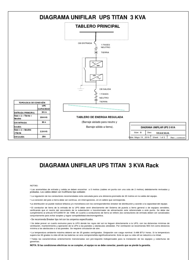Diagrama Unifilar UPS Titan 3KVA | PDF | Tierra | Transformador
