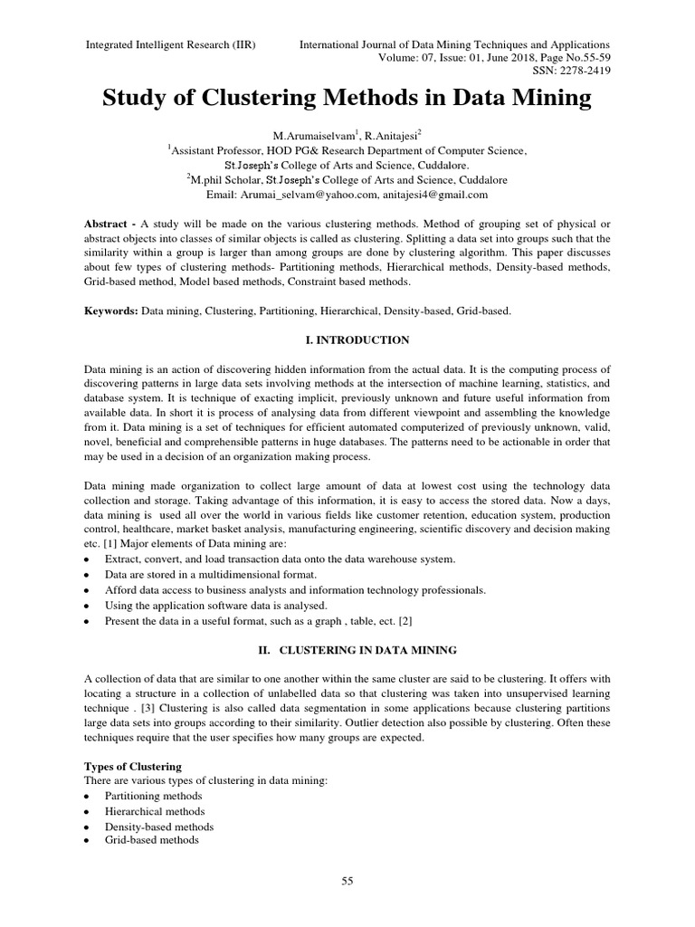 Study of Clustering Methods in Data Mini PDF | PDF | Cluster Analysis ...