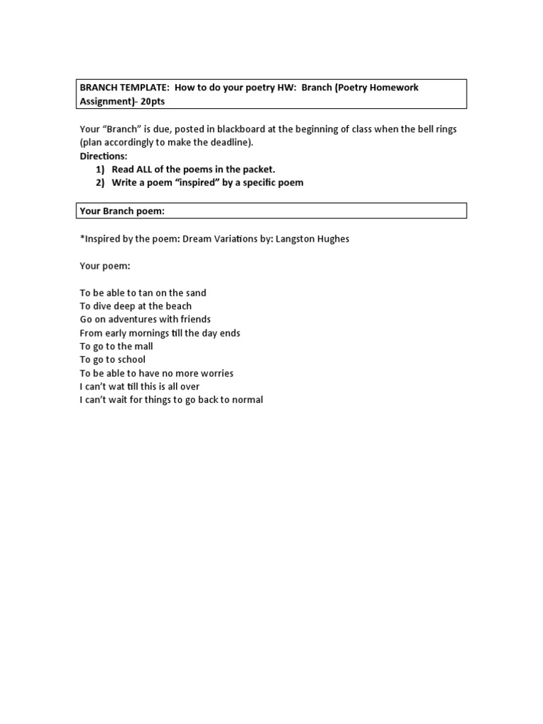 Poetry Homework Assignment Guide | PDF