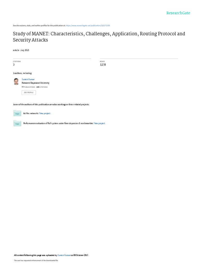 Study of MANET: Characteristics, Challenges, Application, Routing ...