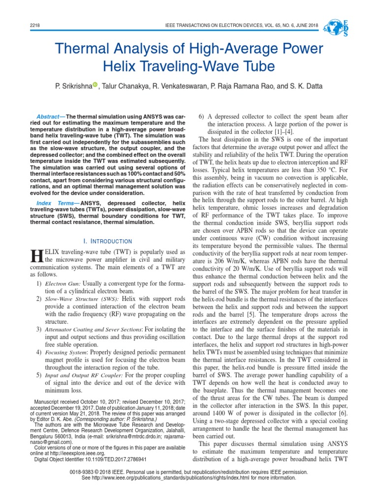 Thermal Analysis of High-Average Power Helix Traveling-Wave Tube | PDF ...