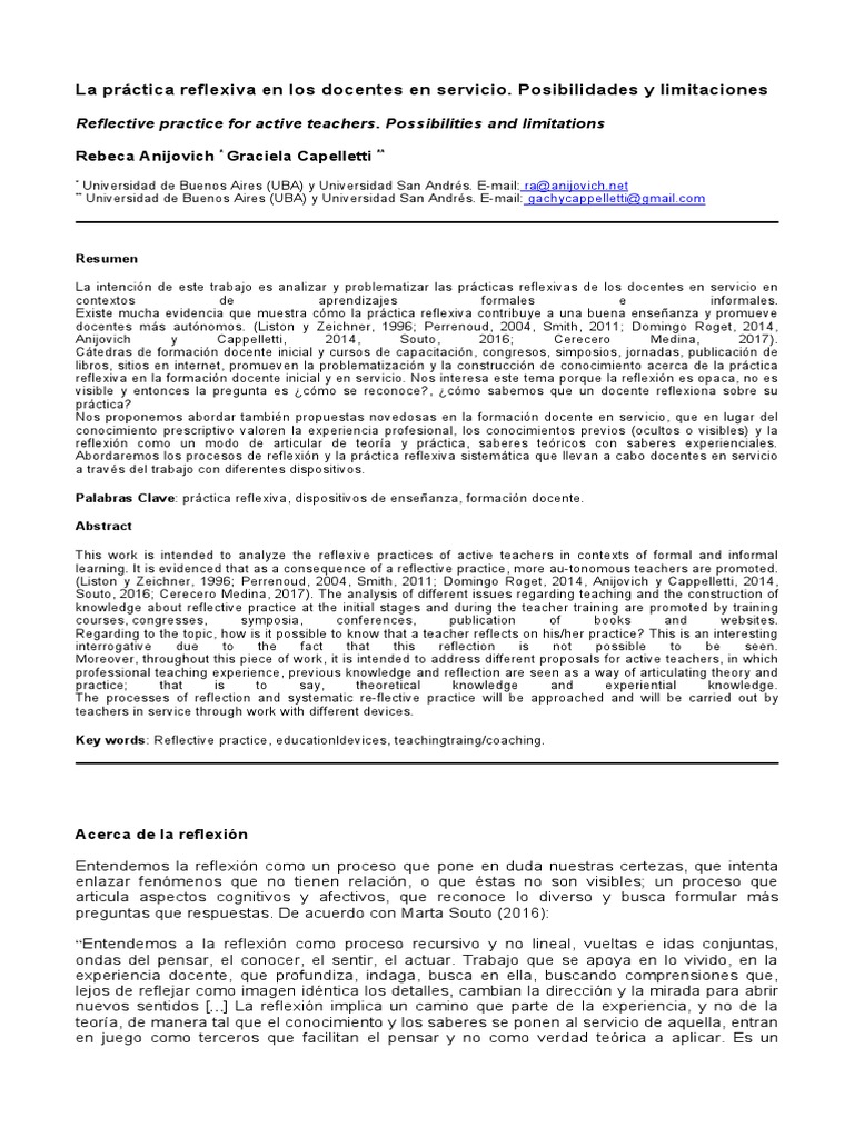 Práctica reflexiva en docentes en servicio | PDF | John Dewey | Experiencia