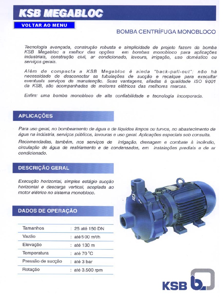 Catálogo Bomba Megabloc KSB PDF | PDF