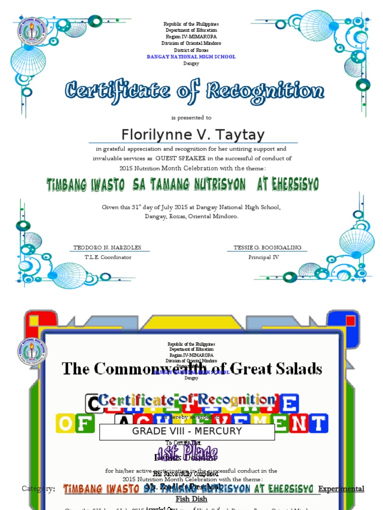 Certificate For Nutrition 2015 | PDF